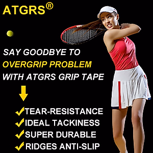 ATGRS Tennis Grip Tacky Tennis Racket Grip Tape Absorbent Anti-Slip Tennis Overgrip for Tennis Badminton Pickleball Racquet Handle Grip with Damping Ridges Overgrips (Black)