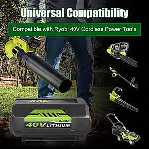 2 Packs 6.0Ah Li-ion OP40601 Battery and OP401 Charger Replacement for Ryobi 40V Battery and Charger kit Compatible with Ryobi 40 Volt Battery OP4026 OP40601 OP4050A OP4040 OP4030 OP4050(Green)