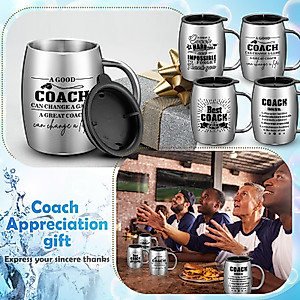 Vesici 4 Pcs Coach Appreciation Gifts 16 oz Insulated Travel Coach Mug Stainless Steel Coffee Tumbler Double Wall Cup for Men Women Soccer Football Basketball Thank You Gifts(Silver)