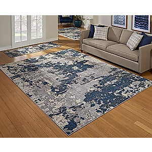 Gertmenian Area Rug 3 Piece Sets Non-Shedding Soft Modern Contemporary Carpet pc Living Room Dining Entryway Bedroom Runner Rugs Gift Set, 2x6 5x7 8x10 Large, Navy Blue Abstract, 81739