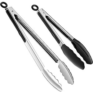 ChefAide Set of 2 Cooking Tongs,600ºF High Heat-Resistant,Kitchen Utensils,Cooking Utensils for Grill,Salad,BBQ,Frying,Baking,Serving 9/12 inches