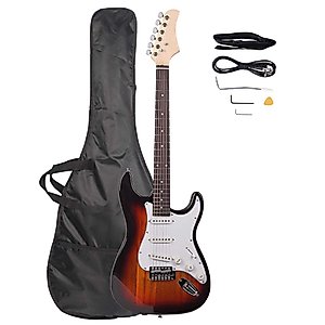 38 Inch Electric Guitar, Rosewood Fingerboard Electric Guitar, w/Picks, Strap, Cord, Bag, Tremolo Arm, for Beginner and Intermediate Performer (Sunset)