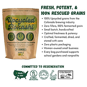 Garden of Oz Upcycled Bokashi Compost Starter (10 ounces) – 100% Upcycled Grains for Kitchen Compost Bin – Premium Dry Bokashi Bran, Efficiently Compost Food & Pet Waste, Zero Plastic Packaging
