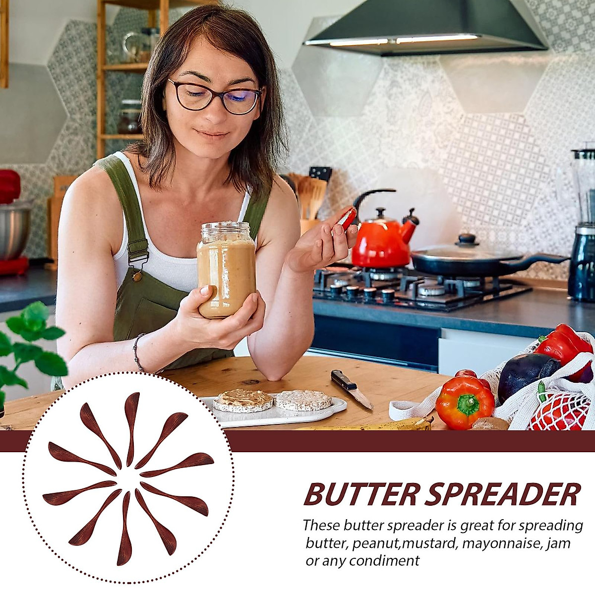 OSALADI 10pcs Wooden Butter Knives Butter Cheese Spreader Wooden Condiment Sandwich Knife Jelly Spreader for Kitchen Restaurant