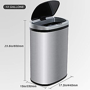Vnewone Kitchen Trash Can Garbage 13 Gallon Waste Bin Kitchen Accessories for Home Office Bedroom Stainless Steel Automatic Touch Free High-Capacity, 50 Liter