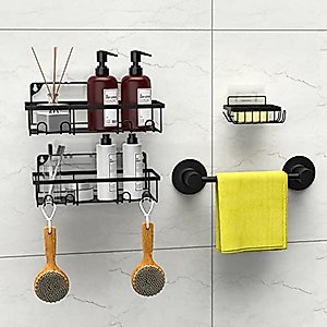 Kalawen Shower Caddy, Shower Shelf for Inside Shower with Hooks, 4 Pack Stainless Steel No Drilling Adhesive Shower Organizer with Soap Holder and Towel Holder