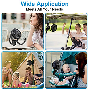 Portable Rechargeable Baby Stroller Fan, 5000mAh Battery Operated Tripod Clip on Fan, 20 Hours Work, 3 Speeds, Small USB Handheld Personal Fan, Ideal for Desk, Treadmill, Outdoor, Golf Cart, Car