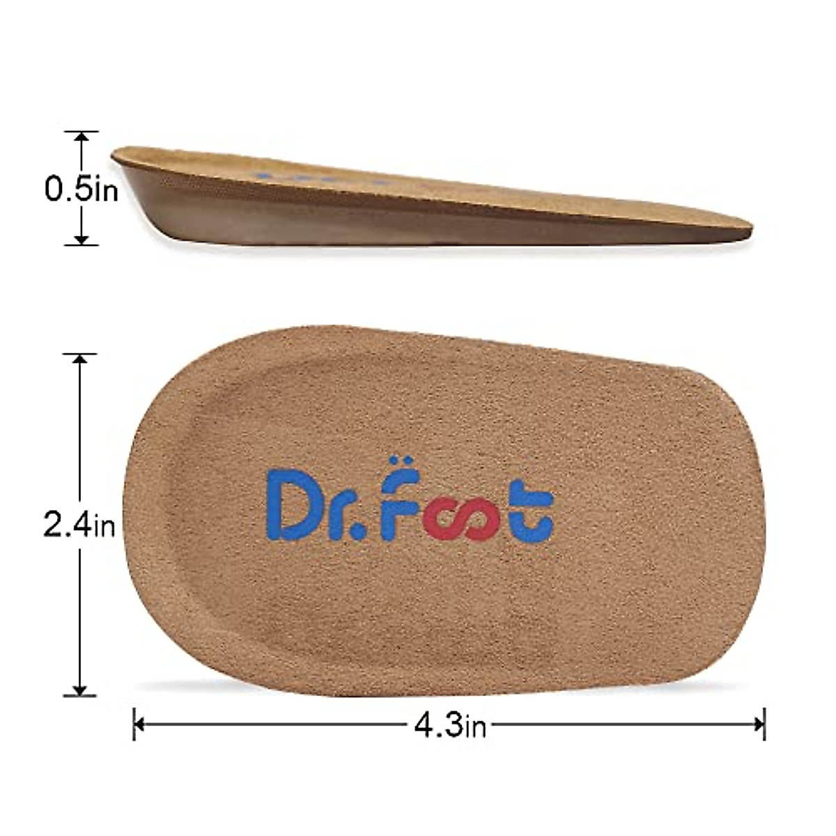 Dr. Foot's Height Increase Insole for Men and Women, Shock Absorption Heel Cushion Pads, Heel Lift Shoes Inserts (Small (0.5" Height), Brown)