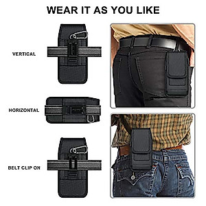 ykooe Belt Clip Holster Case for iPhone 11 12 13 14 Pro Max, XS Max, XR, 8+ Galaxy S22 S20 S21 Fe Plus Ultra A14 A13 Google Pixel 6 7 Pro Nylon Cell Phone Belt Holder for Men, Black