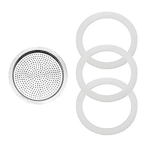 4PCS Gasket for Stovetop Espresso Coffee Makers, Denkuhin Silicone Coffee Maker Cups Replacement Packing 3 Gaskets Seals and 1 Filter for Coffee Pot Replacements Compatible with Moka Espresso(6 Cup)