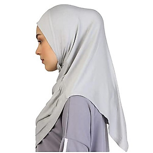 Prien Plain Ready To Wear Hijab for Women, Muslim Instant Turbans, Soft Jersey Scarf, Islamic Clothes, Long Hijabs, Abaya (Grey)