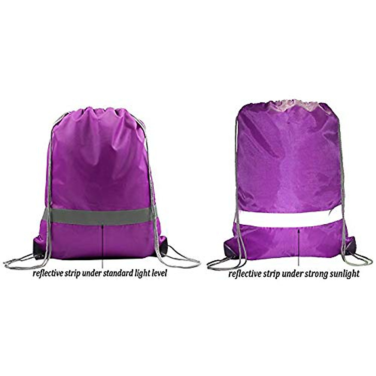 BeeGreen 20 Pieces Purple Drawstring Backpacks Bulk, Draw String Bags for Gym Sport, Reflective Cinch Blank Bag