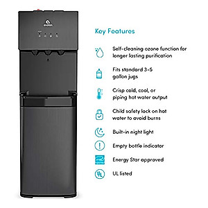 Avalon A3BLK Self Cleaning Bottom Loading Water Cooler Dispenser, 3 Temperature-UL/Energy Star Approved-Black Stainless Steel, 5 Gallons