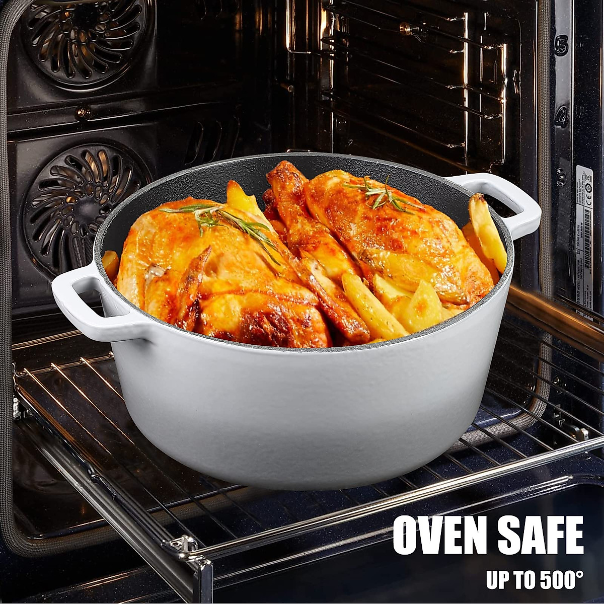 5.5 Quart Enameled Cast Iron Dutch Oven, 2-In-1 Enamel Dutch Oven Pot with Skillet Lid for Grill, Stovetop, Induction (Gradient Grey)