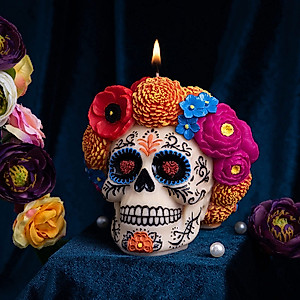 Dia De Los Muertos Floral Skull Scented Candle for Day of The Dead Mexico Decoration