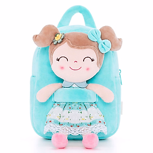 Gloveleya Kids Backpacks Girls Backpack Plush Bags with Soft Baby Doll Green 9"