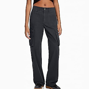 FUAIOKT High Waisted Tailored Cargo Pants for Women Lightweight Combat Tactical Hiking Pants Trendy Baggy Quick Dry Parachute Trousers with Multi Pockets