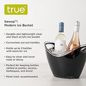 True Modern Wine & Champagne Bucket | Black Ice Beverage Tub - Indoor & Outdoor Drink Bucket for Parties - 2 Bottles Capacity Champagne & Wine Chiller Bucket - 10.5" x 8.25" x 7.75"