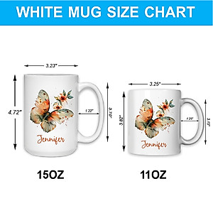 Hyturtle Personalized Butterfly Mug - Inspirational Gifts for Women - Birthday Christmas Gifts For Butterfly Lovers - Gifts For Mom on Mothers Day - Custom Name 11oz White Ceramic Coffee Tea Cup