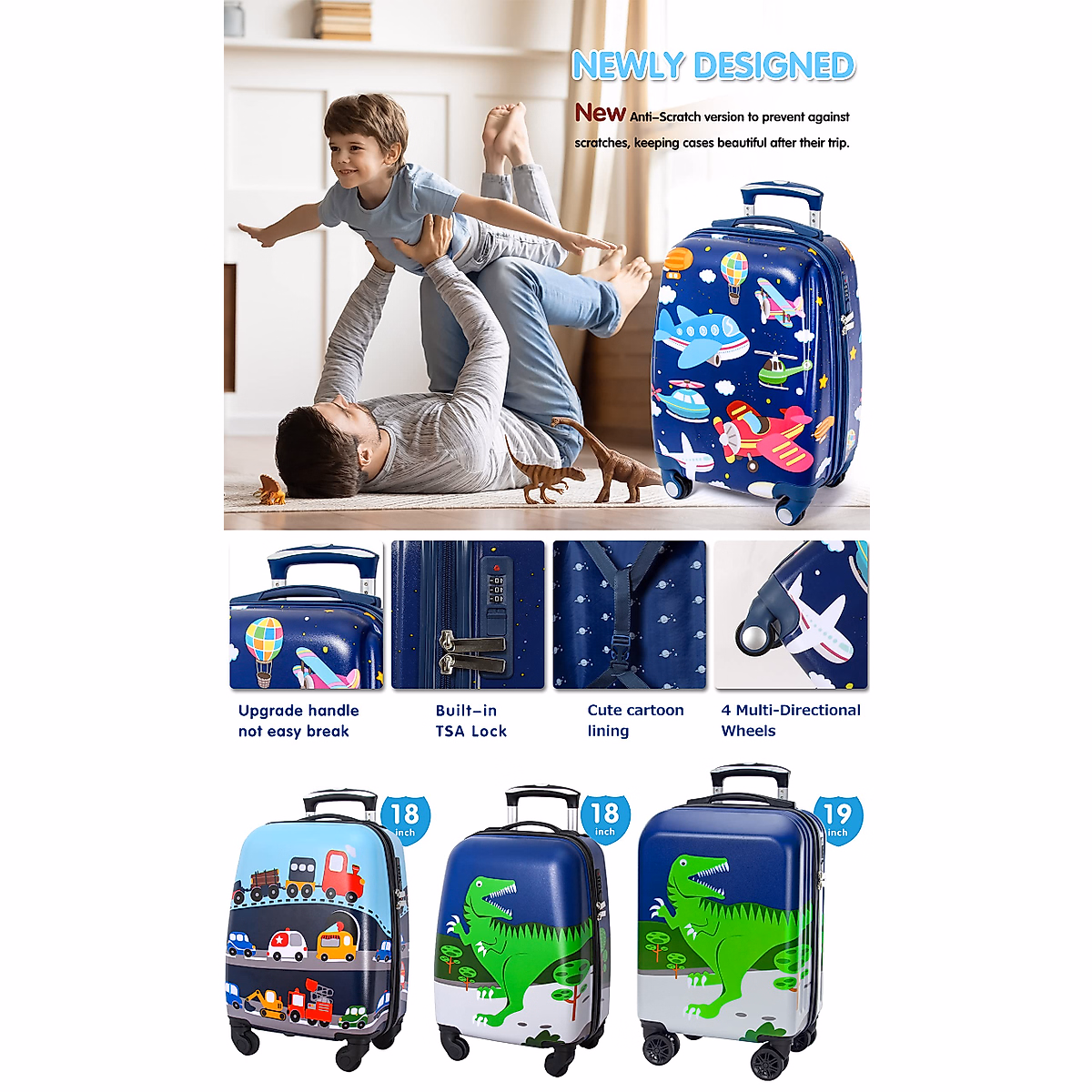 GURHODVO Kids Carry On Luggage for Boy's, Girl's Children Rolling Suitcase with 4 Spinner Wheels Hardshell Case for Toddler to Travel (airplane)