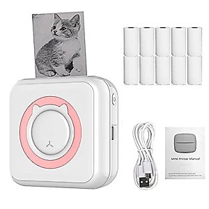 InstaProud - Portable Sticker Printer, 2023 New Mini Pocket Thermal Printer Maker, Wireless Bluetooth Instant Photo Sticker Printer for Printing Photo, Label, DIY Scrapbook (Pink+10 Paper Rolls)