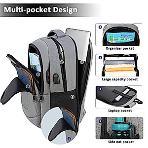 Large Travel Backpack, Laptop Backpack Men, TSA Airline Approved Backpack 40L, Anti Theft Waterproof Business College Computer Bag with USB Charging Port & Headphone Hole Fits 15.6 Inch Laptop, Grey
