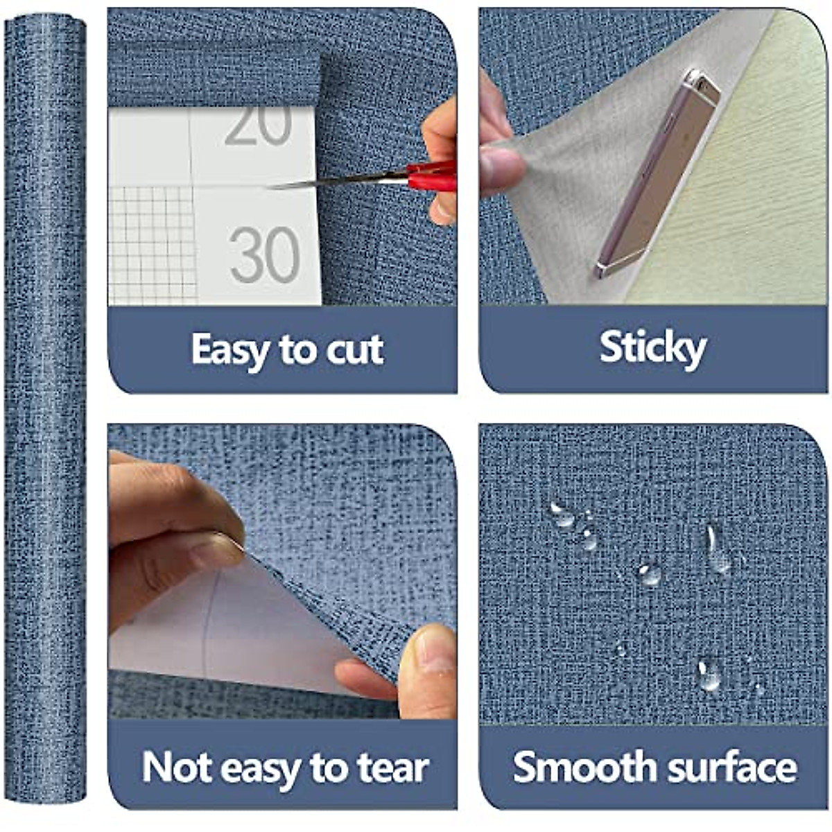 Blue Wallpaper Grasscloth Peel and Stick Wallpaper 17.7inchx118.1inch Textured Wallpaper Peel and Stick Grasscloth Wallpaper Blue Contact Paper for Cabinets Self Adhesive Removable Wall Paper Vinyl