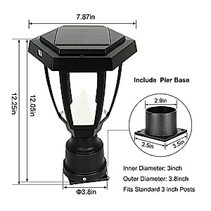 FUDESY LED Outdoor Solar Post Light, Waterproof Fence Post Lights Solar Powered, Plastic Black Solar Deck Post Lights for Garden Mount Landscape Yard Patio Pathway, Warm White, 3000K