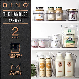 BINO | Plastic Storage Bins, Medium - Shallow | THE HANDLER COLLECTION | Multipurpose Organizer Bins | Kitchen Pantry Organizers and Storage | Clear Containers for Organizing Home | Freezer Organizer