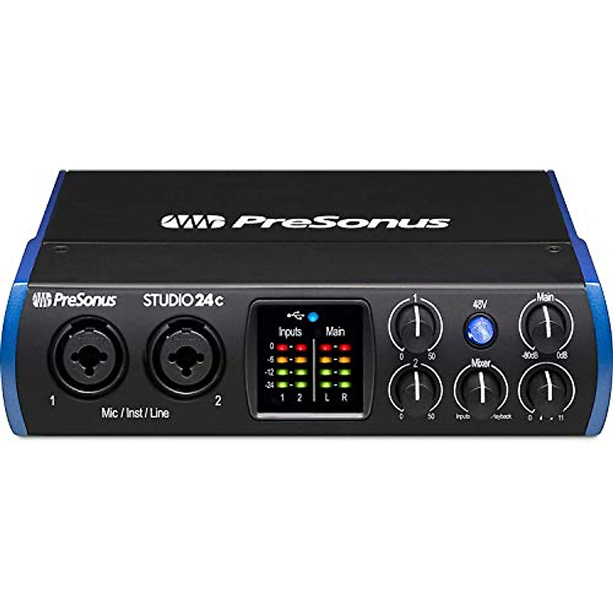 PreSonus Studio 24c 2x2 USB Type-C Audio/MIDI Interface with CR3-X Creative Reference Multimedia Monitors and 1/4” Instrument Cable and Microphone Isolation Shield