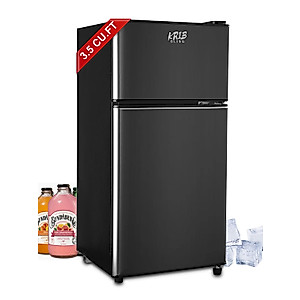 KRIB BLING 3.5 Cu.Ft Refrigerator 2 Door 7 Level Adjustable Thermostat Control Top-Freezer Refrigerator Lock Fresh Energy Saving Black (KB03-FLS-80-BLACK)