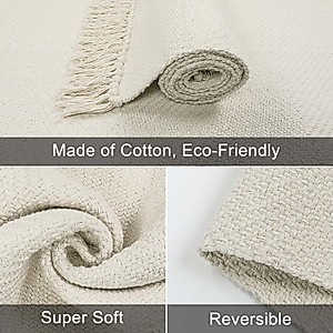 Collive Long Hallway Runner Rug 2.6' x 8', Washable Runner Indoor Entryway Rug, White/Beige Braided Woven Kitchen Runner Rugs Low-Profile Front Door Floor Carpet for Laundry Room Bedroom Doorway