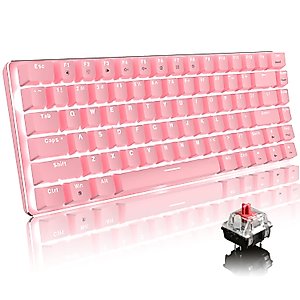 LexonElec Pink Gaming Mechanical Keyboard White Backlit 82 Keys Illuminated Type-C Wired Gaming Keyboard with Red Switches for Computer Gamers (Pink)