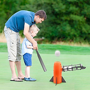 KUSARKO Kids Baseball Automatic Pitching Machine Toy Set with 5 Softball and Bat for Boys Girls Outdoor Sports, Birthday Gifts for Children Age 6 + Years Old