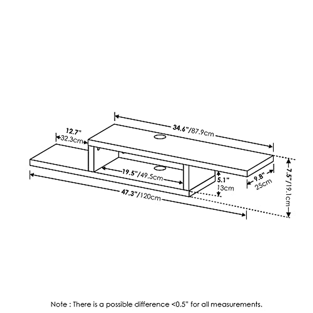 Furinno Indo Wall Mounted Floating Media Console, Columbia Walnut 47 Inch