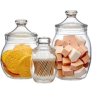 Amazing Abby - Kiss - Acrylic Bathroom Canisters (3-Piece Set), Plastic Apothecary Jars for Vanity, BPA-Free and Shatter-Proof, Great for Cotton Balls, Bath Sponges, Shower Balls, and More