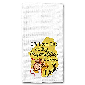 I Wish One of my Personalities Liked to Cook Funny Vintage 1950's Housewife Pin-up Girl Waffle Weave Microfiber Towel Kitchen Linen Gift for Her BFF