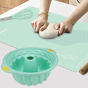 Aschef Steel Reinforced Frame Nonstick Silicone Bundt Cake Pan Baking Mold w/Baking Mat Set-BPA Free, Dishwasher & Microwave Safe