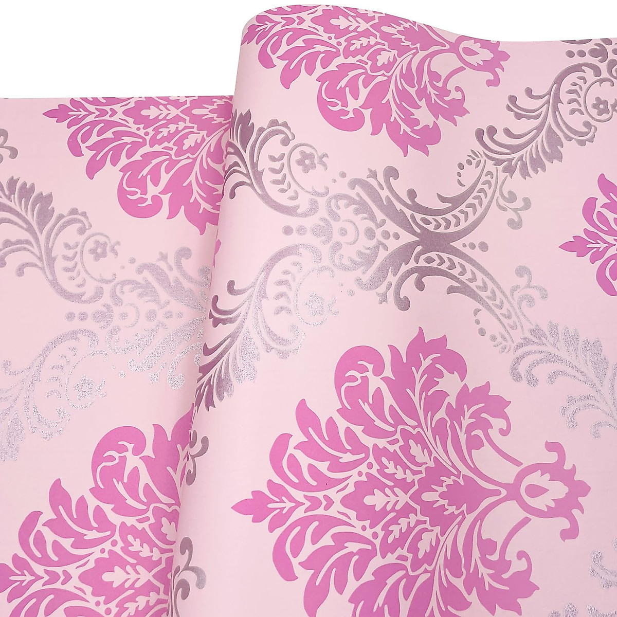Yifely Vintage Pink Damask Self-Adhesive Shelf Drawer Liner Moisture Proof PVC Mat 45x300cm