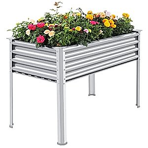 Land Guard Galvanized Raised Garden Bed with Legs, 48×24×32in Large Metal Elevated Raised Planter Box with Drainage Holes for Backyard, Patio, Balcony, 400lb Capacity