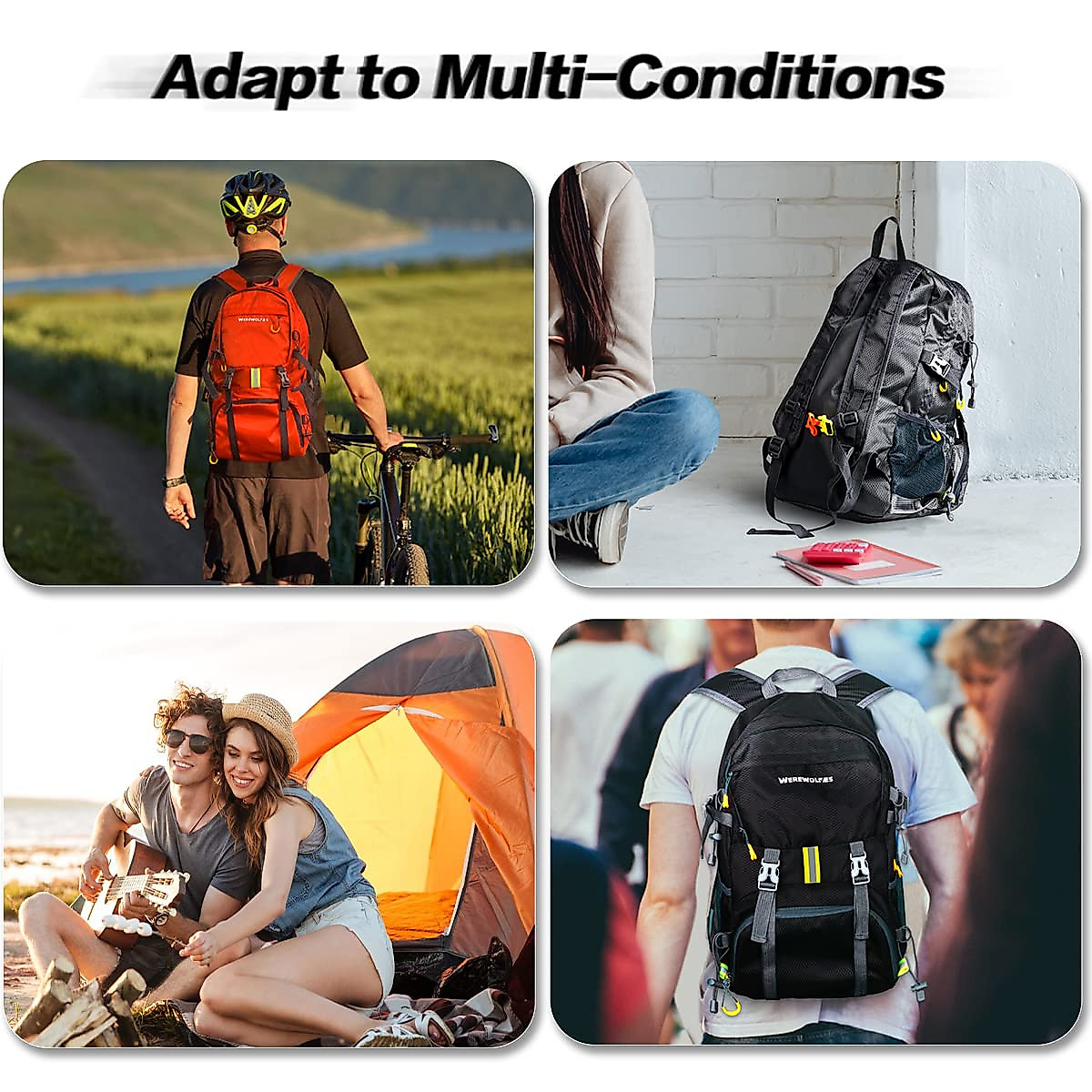 WEREWOLVES Lightweight Waterproof Foldable Small Backpack - Water Resistant Hiking Daypack for Outdoor Camping Travel (20L, Navyblue)