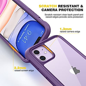 Diaclara Compatible with iPhone 11 Case, Full Body Rugged Case with Built-in Touch Sensitive Anti-Scratch Screen Protector, Soft TPU Bumper Case Clear Compatible with iPhone 11 6.1" (Purple and Clear)