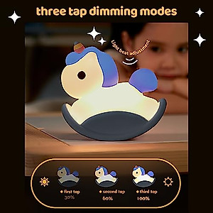 fufeisi Unicorn Night Lights for Kids Bedroom Decor, Kawaii Rechargeable Silicone Warm Nightlights with 30min Timer, Bedside Touch Lights for Baby Toddler Nursery Blue