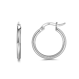 Sterling Silver Hoop Earrings 7 Sizes Options 2mm Tube High Polished Silver Hoops 15mm 20mm 25mm 30mm 40mm 50mm 60mm Hypoallergenic Jewelry (Silver 20mm)