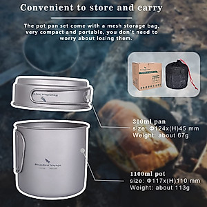 Boundless Voyage Camping Titanium Pot Pan Set with Folding Handles Outdoor Picnic Hiking Bowl Plate Mess Kit Tableware Cookware Ti2053C