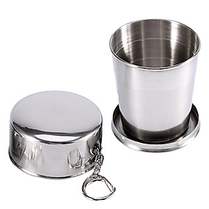 Travel Folding Cup S/M/L Stainless Steel Cup Camp Keychain Design Retractable Telescopic Collapsible Cup(L)