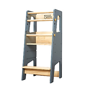 Gosling creative Toddler Standing Tower | Safe Montessori Step Stool for Toddlers, Perfect Tower for Learning New Skills | Ideal Helper for Little Kids in The Kitchen | Gray
