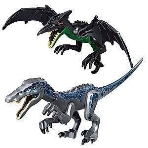 Adove 2 Pack Dinosaur Building Blocks Toys, 11 Inch Jurassic Animal Take Apart Dino Kids, Dinosaur Sticker Included (Baryonyx & Pterodactyl)