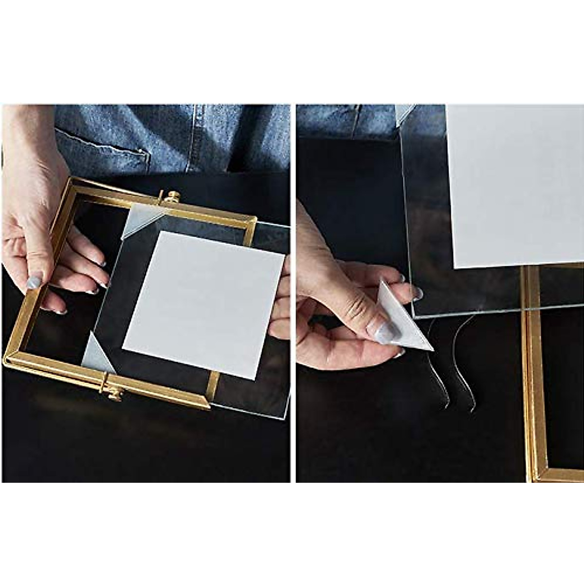 Leoyoubei Gold Floating Glass Frame,Hand-Made,Vintage Style and Real Glass Photo Frame Collection Metal Geometric Picture Frame,Double Glass,Metal Floating Desk Frame 4x4,Can Also Put 5X5 Photo