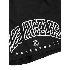 GORGLITTER Men's Graphic Cool Shorts Drippy Workout Designer Shorts Streetwear with Pockets Los Angeles Print Black Large